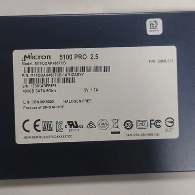 美光 5100PRO 480G MTFDDAK480TCB 盘 6G SATA 2.5 服务器议价