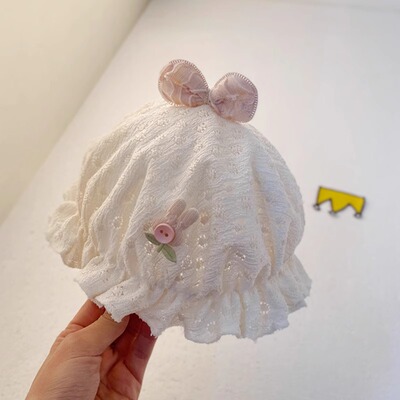 新生儿帽子春秋薄款胎帽女宝宝公主可爱春天蕾丝透气婴儿遮阳盆帽