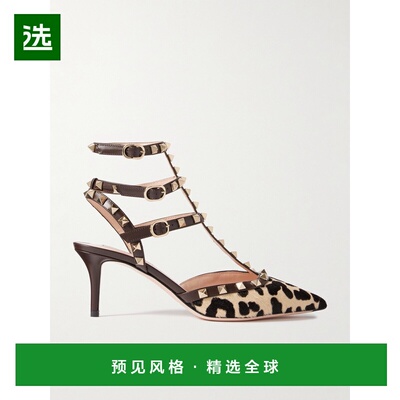 香港直邮Valentino 华伦天奴 女士 65 铆钉豹纹小牛毛浅口鞋 7W2S