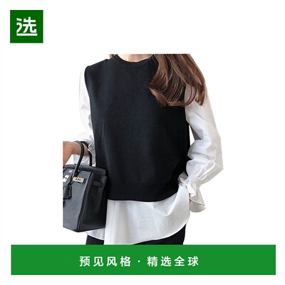 【日本直邮】amulet喵护符女士衬衫黑白拼接荷叶边时尚优雅休闲