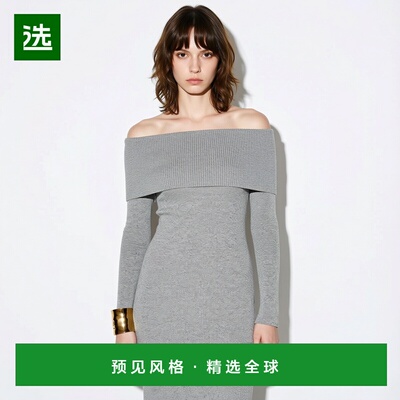 1h可退 【美国直邮】Saks Fifth Avenue 羊绒罗纹露肩中长连衣裙