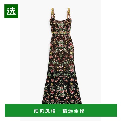 1h可退 香港直邮MARCHESA NOTTE 女士 刺绣流苏边蕾丝礼服 N70G35