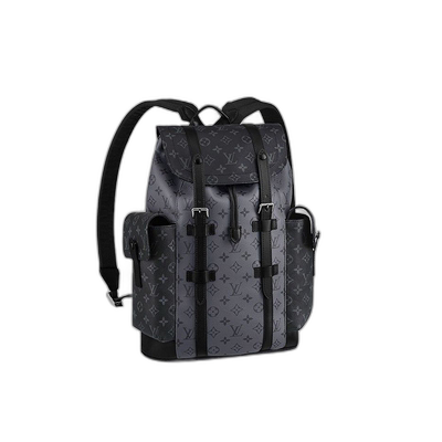 欧洲直邮LV/路易威登 Christopher男士中号黑色帆布配皮双肩背包