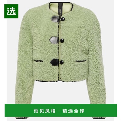 香港直邮BLANCHA 女士 皮革边毛羊皮夹克 green绿色 舒适时尚外套