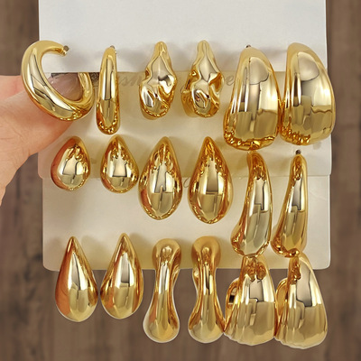 Premium Gold Personalized Water Drop Earrings Complex C-sha