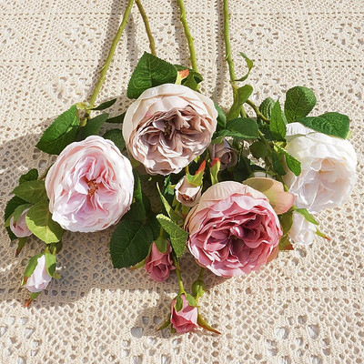 52cm Single Branch 3-Head Austin Rose Simulation Flower Fak