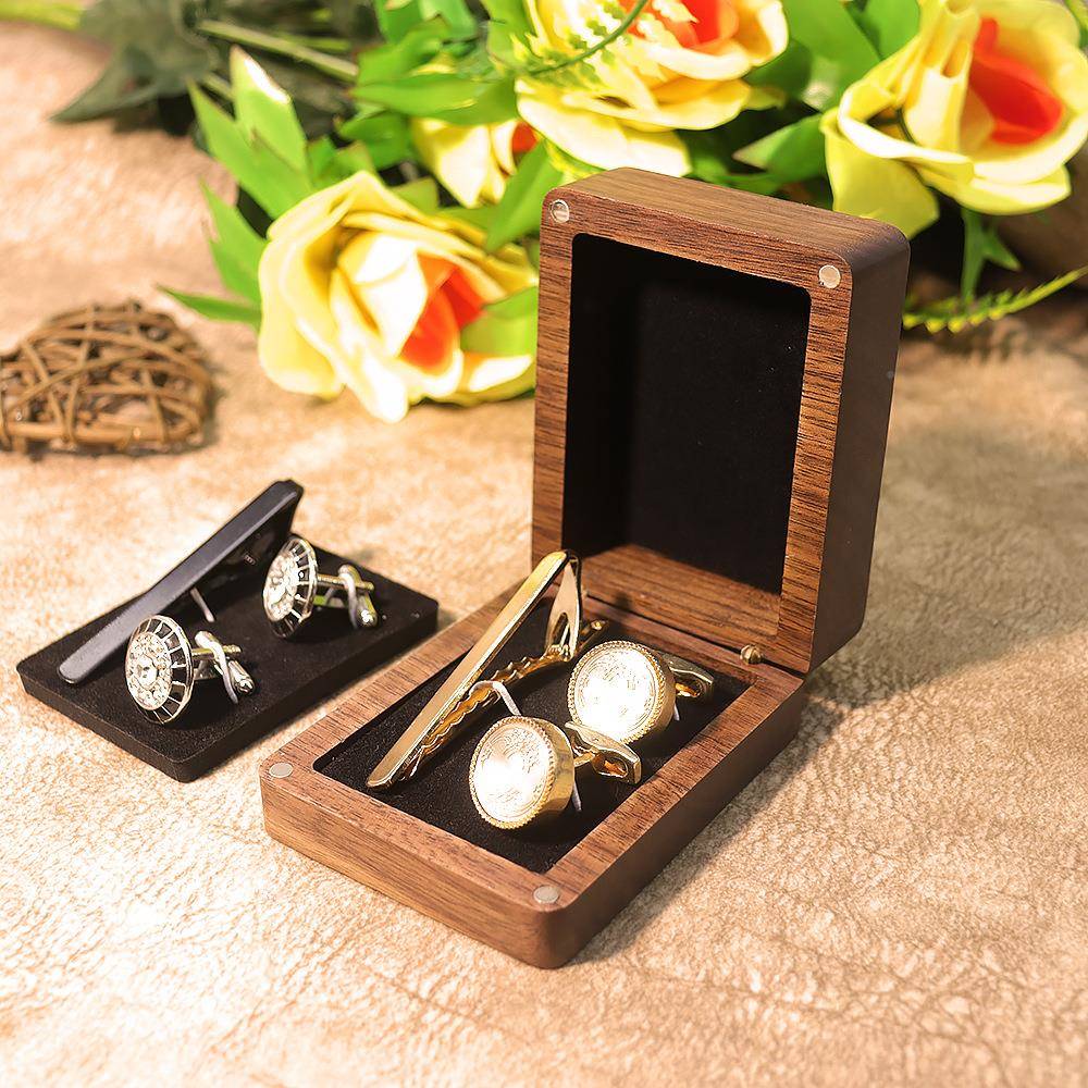实木黑胡桃扣领带夹套装礼盒tie bRMOHYGar cufflin纳k袖装s收包