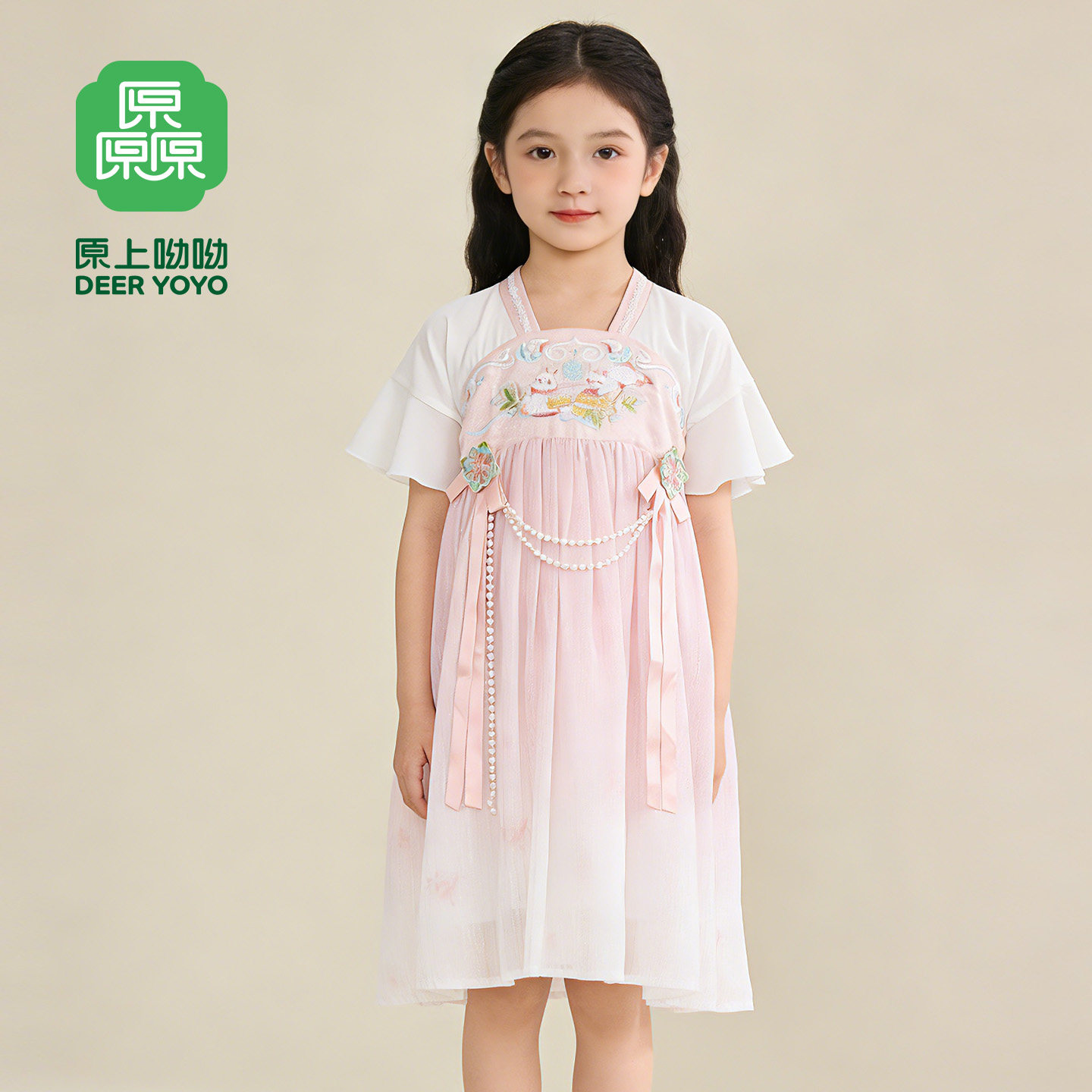 原上呦呦女童汉服春新款小女孩超仙古装连体襦裙连衣裙女宝演出服
