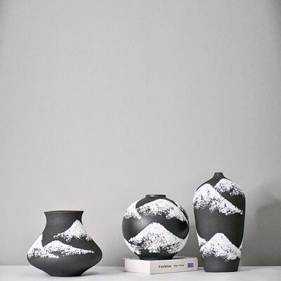 新中式山意陶瓷雪境花瓶现家居代装饰花器书房玄关插T20098花水培