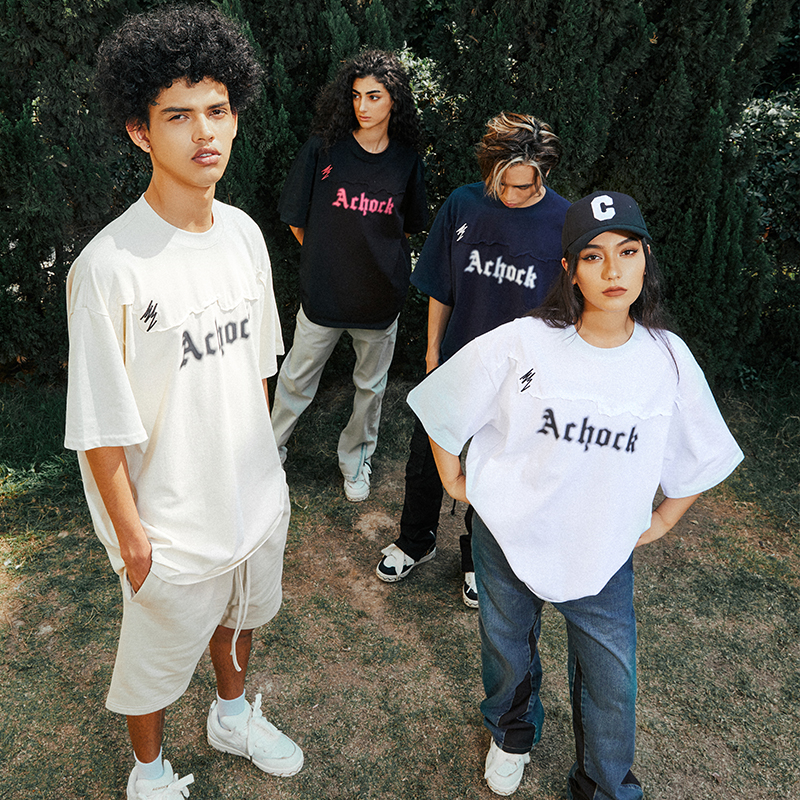 【Achock官方店】国潮美式复古拼接网点印花刺绣t恤男高街短袖_虎窝淘