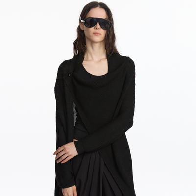 LYUOCHENG 易梦玲同款 早秋休闲不规则垂荡领针织开衫毛衣