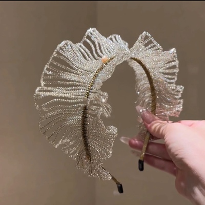 西子家高端重工水晶串珠波浪流光织影发箍饰品