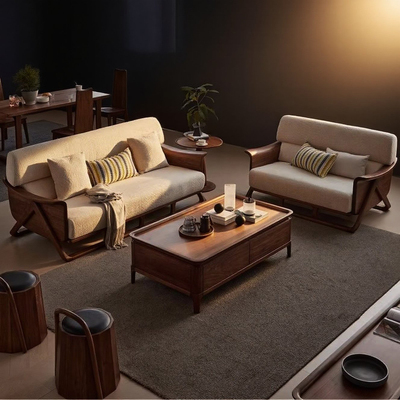 宋氏美学白蜡木黑胡桃木沙发茶几办公室设计师同款高端定制家具