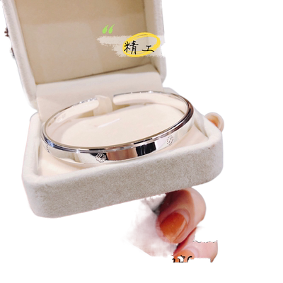 香港正生纯银S9999足银手镯龙鳞闪亮闭口实心鱼鳞银手环生日礼物