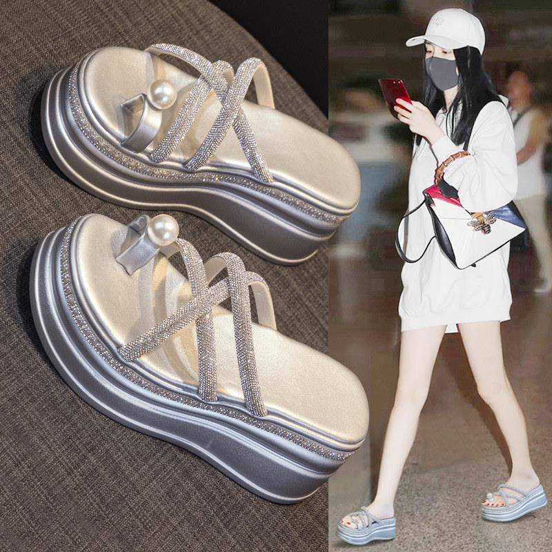 厚底拖鞋女夏季外穿2026新款罗马软底仙女风增高沙滩楔型凉施鞋子