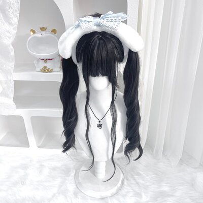 纤韵佳人假发黑色长卷发水波纹日常减龄lolita双马尾60cm全头套女