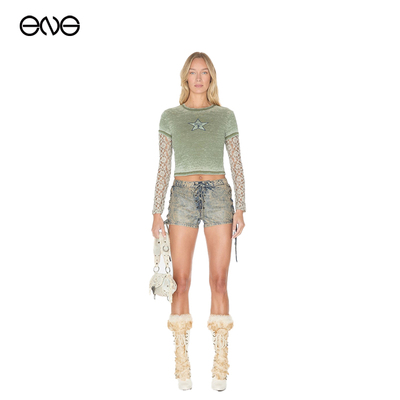 【明星同款】GUESS U.S.A 复古蕾丝袖假两件上衣女 Charli