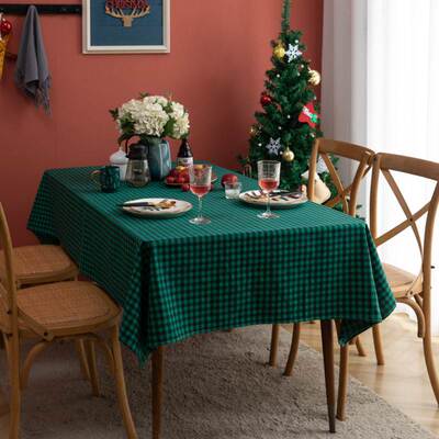 Christmas retro green grid Nordic INS cotton linen rectangul