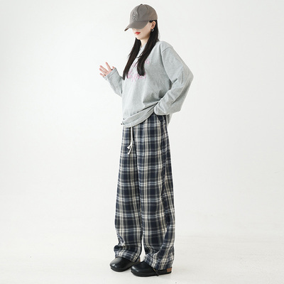 ADER DANCE潮牌百搭运动格子卫裤情侣春季美式复古阔腿裤子