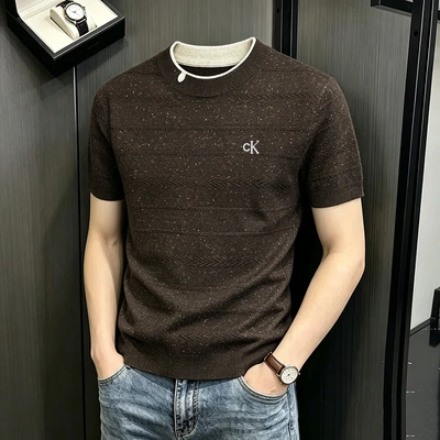 CabinKathy官方正品冬季男士刺绣t恤羊毛衫半袖休闲简约纯色毛衣T
