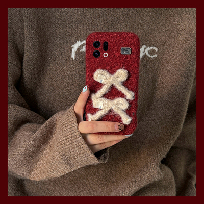 ins风红色蝴蝶结适用oppofindx9plus手机壳fondx8新年x50pro秋冬季k12x立体x7毛绒x6por软ultra/x5/x3/realme