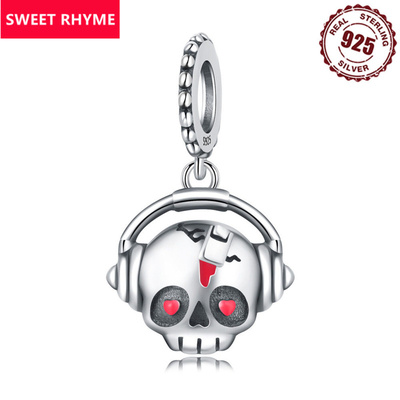 跨境热卖款925纯银骷髅耳机吊坠