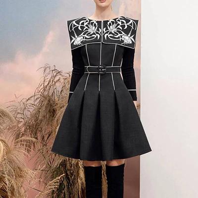 skirt ruffle collar square womens dress waist embroidery