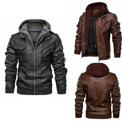 leather jacket men hoodies 男 military jacket pu皮衣男加厚