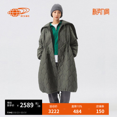 BEAMSBOY中长款连帽棉服大衣