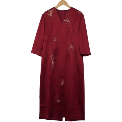 慕天姿精选品牌女装高端时尚气质百搭酒红色连衣裙慕天姿A1-17113