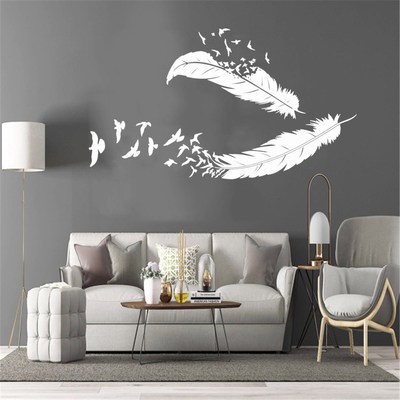 Makeyes Feather Birds Wall Stickers Home Livingroom Modern D