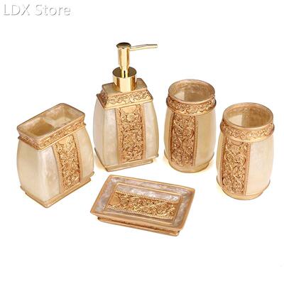 5PCS Bathroom Accessories Set Resin Lotion Dispenser Tumbler