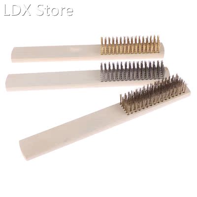 1Pcs Stainless Steel Copper Wire Brass Briste Wood Handle Wi