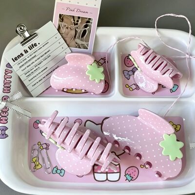 少女心草莓抓夹粉波点可