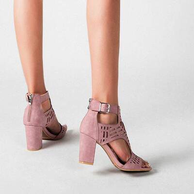 8cm粗跟鞋镂凉鞋女 women high heels shoes for ladies sandals