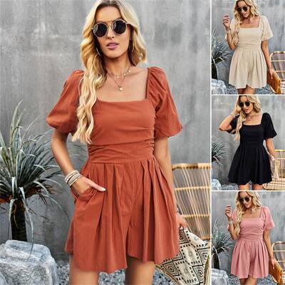 连体裤短裤Black trousers women summer cotton shorts jumpsuit