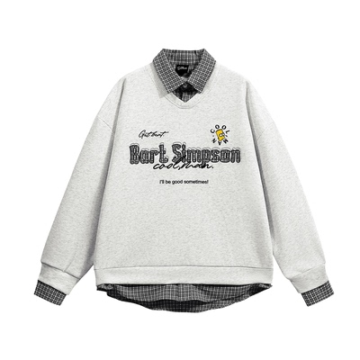 辛普森一家学院风POLO领假两件套衬衫百搭长袖卫衣