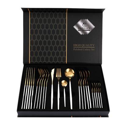 24pcs Gold Dinnerware Set Stainless Steel Tableware 餐具套装