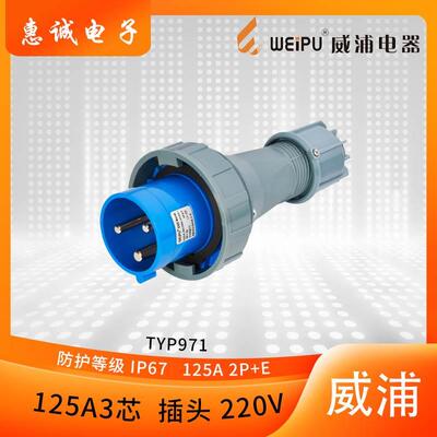 正品威浦防水WEIPU 航空工业插头 TYP971 125A3芯 220V 2P+E IP67
