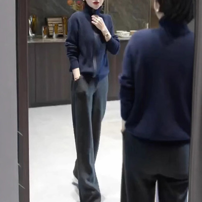 日本george melis新款高领拉链色外套休闲长裤时尚显瘦女装