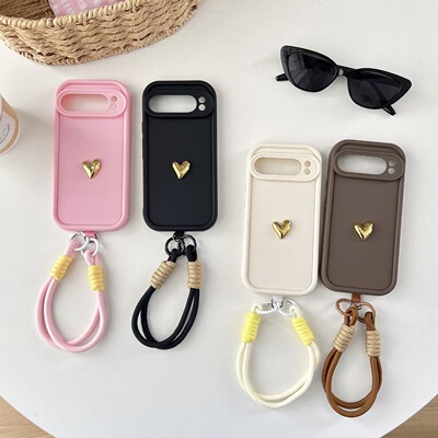 立体金色爱心适用谷歌Google Pixel 9 Pro XL手机壳8A保护套7天眼阶纯色 跨境