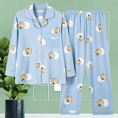 中年妈妈100%纯棉睡衣女春秋长袖