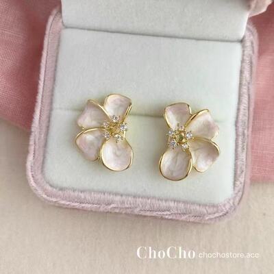 chocho/粉色珐琅花朵耳钉气质独特2025新款耳环轻奢高级感耳饰女