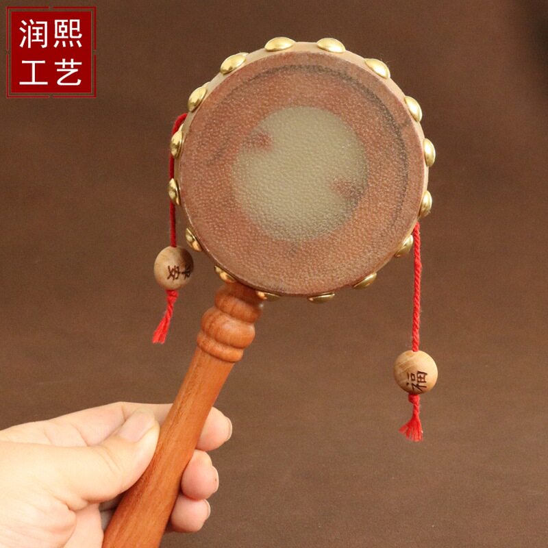 新款老桃木十字天经透明羊皮拨浪鼓双面雕刻讳字组合