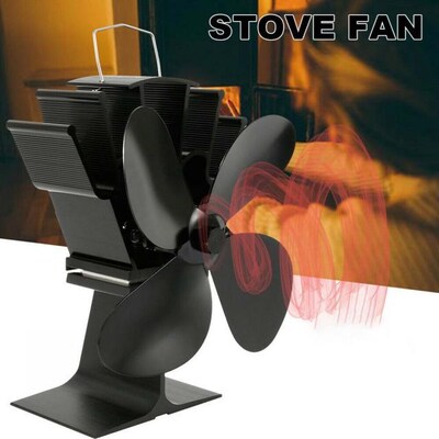Black Stove Fan 4 Blade Fireplace Fan Heat Powered Wood Burn
