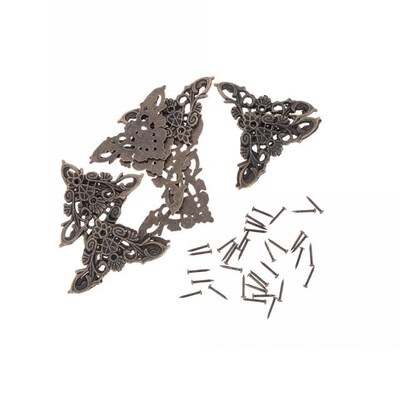 12pcs Bronze Furniture Corner Brackets Jewelry Chest Wine Ca