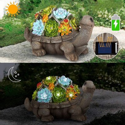Solar Garden Turtle Statue Outdoor Tortoise Figurine Decor w