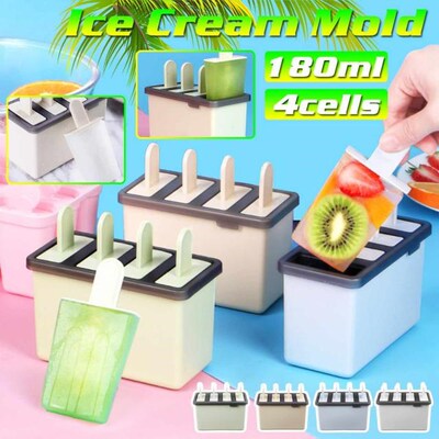 4 Cell Ice Cream DIY Ice Lolly Cream Molds Ice Tray Rectangl