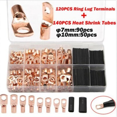 60/220/260Pcs SC Bare Ring Terminals lug Tinned Copper Tube
