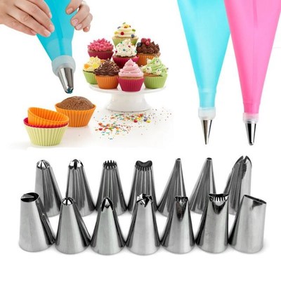 16pcs/Set Confectionery Bag With Nozzles Icing Piping Tips S